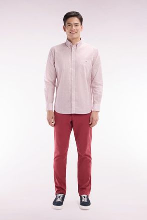 Eden Park Pantalon Chino Sans Plis En Coton Stretch Rouge Coupe Droite
