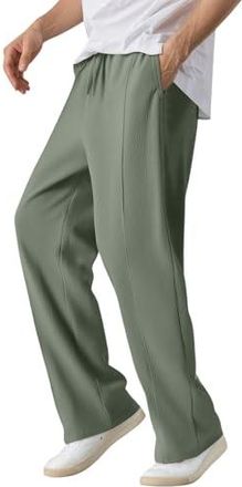 Generic Pantalon en lin pour homme - Pantalon d&eacute;t&eacute; l&eacute;ger et respirant - Pantalon baggy - Couleur unie - Pantalon de loisirs - Pantalon de plage - Pantalon de 