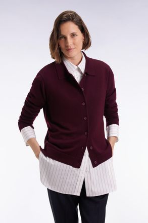 Eden Park Cardigan À Col Classique En Laine Mérinos Bordeaux Coupe Droite