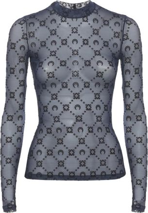 Marine Serre Femme, Tops, Bleu, Taille: 42 FR Moonogram Mesh Flock Long Sleeve Top