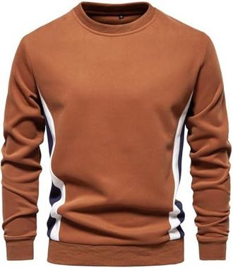 Generic T-shirt de sport d&eacute;contract&eacute; pour homme avec col rond et manches longues, Orange, XXL