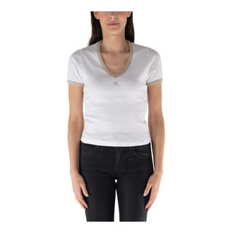 Courrèges Femme, Tops, Blanc, Taille: 42 FR T-shirt col V contrastant