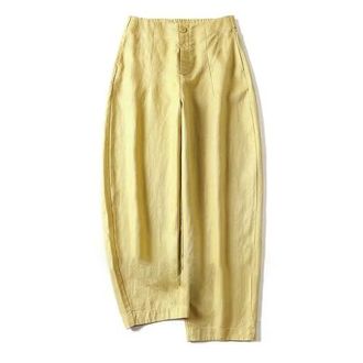 Generic Sarouel d&eacute;t&eacute; en soie glac&eacute;e taille haute pantalon d&eacute;contract&eacute; ample grande taille coton polyester m&eacute;lange mince SLE Commute artistique, jaune, 5XL Gra