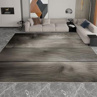 Generic Gris Tapis Salon 120 x 170 cm, Grain De Vieux Bois Motif Tapis Chambre Lavable Minimalist avec Support Antid&eacute;rapant et Bordure Durable, Carpet Moquett