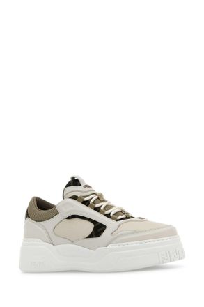 Fendi Mens Multicolor Leather And Canvas Fendi Force Sneakers Bianco+bian.ice+beig Vit Pl Interno:pl Agn
