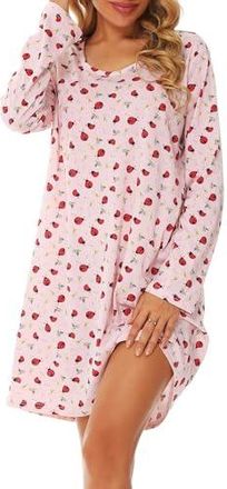 Mia Lucce Chemise de Nuit Femme Manches Longues Coton Chemises de Nuit Femme V&ecirc;tement De Nuit Rond S-3XL