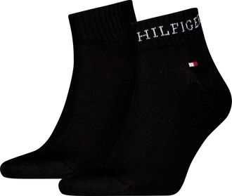 Tommy Hilfiger Kurzsocken TOMMY HILFIGER TH MEN QUARTER 2P HILFIGER TAB, Herren, Gr. 39-42, schwarz, Baumwollmischung, normal, Socken, Logo-Flag und Schriftzug, Tops