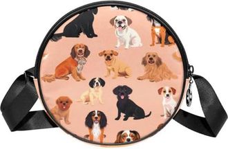 Generic Petit sac &agrave; bandouli&egrave;re circulaire pour femme, chien, sac &agrave; bandouli&egrave;re avec fermeture &eacute;clair, bretelles r&eacute;glables, sac &agrave; main rond d&eacute;contract&eacute; pour f