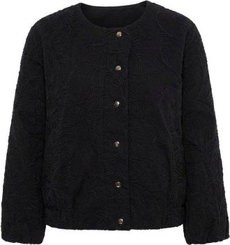 Ulla Popken Kurzjacke Blouson Stickerei Rundhals Elastiksaum Langarm