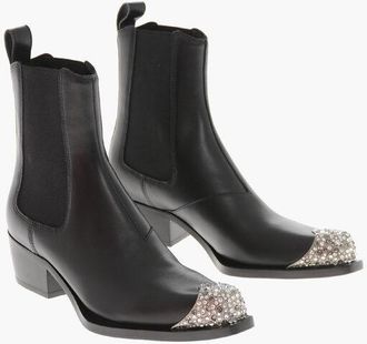 Diesel Leather Ankle Boots D-CALAMITY With Rhinestone Toe 5cm size 35