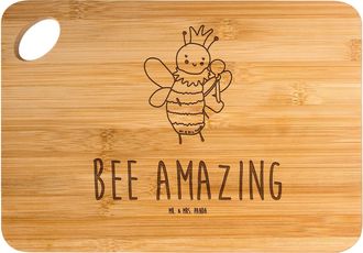 Mr. & Mrs. Panda Bambus - Schneidebrett Biene K&ouml;nig - Geschenk, Bretter, Hummel, Schneidbrett, Fr&uuml;hst&uuml;cksbrett, Holzbretter, Wespe, Holzbrett mit