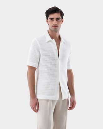 van Laack Kurzarm Bowlinghemd mit grober Struktur