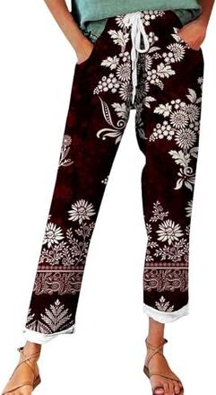 Generic Pantalon Lin Femme Blanc Fluide Large Elegant Womens Autumn Fragrant Linen Print Casual Pants Perfect for Spring Comfortable and Trendy for Relaxed Ve
