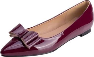 SJJH Ballerines pointues avec noeud | Talon plat de 1 cm pour femme | Design &agrave; enfiler en cuir synth&eacute;tique | Semelle antid&eacute;rapante pour le travail et la vi