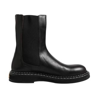 Dolce & Gabbana Schwarze Lederstiefel mit Logo - - Shoes - Herren - Schwarzk - 44 EU