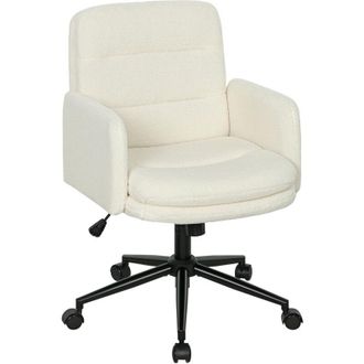 HOMCOM Chaise de bureau - HOMCOM - hauteur r&eacute;glable et fonction de bascule - tissu effet laine boucl&eacute;e - 61,5 x 65 x 91-101 cm - cr&egrave;me