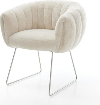 DELIFE Esszimmerstuhl Jada-Flex Pl&uuml;sch Creme-Wei&szlig; Kufengestell Edelstahl Taschenfederkern, Esszimmerst&uuml;hle