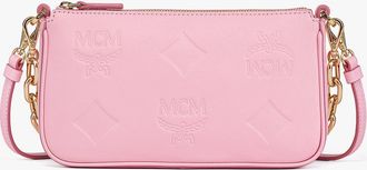 MCM Aren Umh&auml;ngetasche aus Leder mit Kette und Maxi-Monogramm