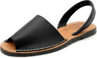 Avarcashop Sandales Menorquina pour femme en cuir v&eacute;ritable - Semelle int&eacute;rieure rembourr&eacute;e, Noir, 36 EU
