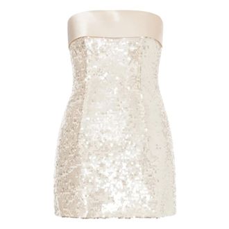 Philosophy di Lorenzo Serafini Femme, Robes, Blanc, Taille: 38 FR Robe Chic Beige &agrave; Paillettes