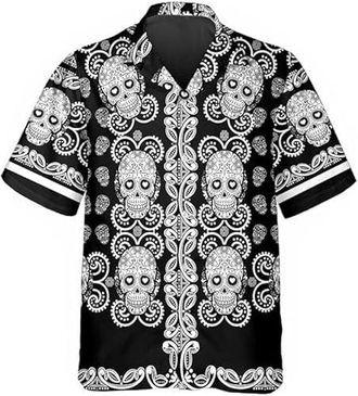 Keephen TangoDS Tatouage Squelette Impression 3D Chemise &agrave; Boutons Chemise Hawaiienne Femmes Hommes Cool Taille Large &Eacute;t&eacute; Manches Courtes Chemise