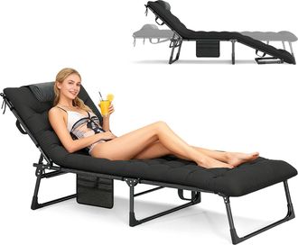 Giantex Sonnenliege Klappbar, Gartenliege mit Verstellbarer R&uuml;ckenlehne, Fu&szlig;st&uuml;tze, abnehmbare Matratze & Kopfst&uuml;tze, Extra Breit Liegestuhl f&uuml;r Garten, Pool,