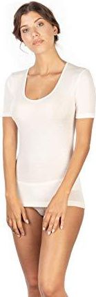 EGi Luxury Merino Silk T-shirt à manches courtes en laine mérinos pour femme (XS-XXL) Fabriqué en Italie. - Ecru - Taille L
