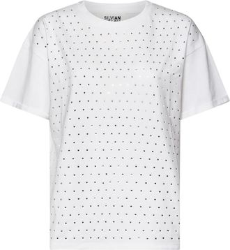 Silvian Heach Femme, Tops, Blanc, Taille: 38 FR T-shirt Micro-D&eacute;cor&eacute;
