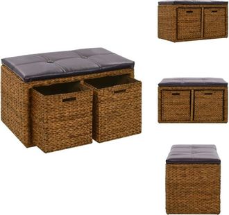 vidaXL Vidaxl - Banc avec 2 paniers Jacinthe deau 71 x 40 x 42 cm Marron - Banc Coffre - Meuble Rangement - Banc Design - Mobilier Intérieur - Banc Bois