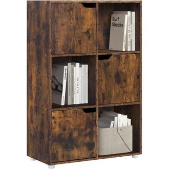 Woltu Biblioth&egrave;que &Eacute;tag&egrave;re de Rangement en MDF WOLTU, Meuble Cube 59,6x29x91cm, avec 3 Portes, 6 Compartiments, Marron Rustique