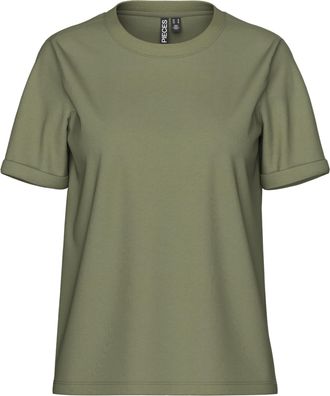 Pieces Damen Pcria Ss Fold Up Tee Stripes Noos Bc, Deep Lichen Green,XL