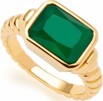 Leonardo Ring Susa - Finger-Ring aus goldfarbenem Edelstahl - Gr.18 (56) - Siegelring mit gr&uuml;nem Glaskristall - Schmuck Geschenk f&uuml;r Frauen - 023211