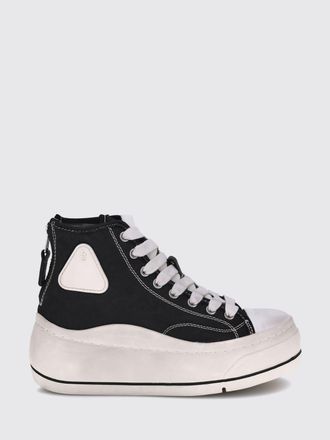 R13 Baskets montantes Kurt en toile bicolore avec semelle plateforme et zip arri&egrave;re