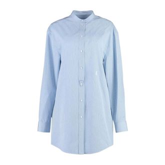 Jil Sander Chemise en coton &agrave; logo ray&eacute; - Femme - Blouses et Chemises - Bleu - Taille: 36 FR