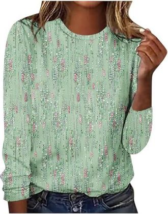 Generic Hauts &eacute;l&eacute;gants pour femme, t-shirt col rond tunique d&eacute;contract&eacute;e pour femme chemisier &agrave; manches longues tendance festif haut confortable t-shirt long 