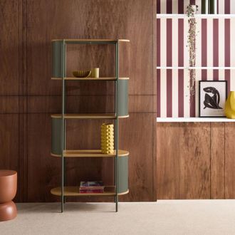 Sweeek Etag&egrave;re biblioth&egrave;que m&eacute;tal courb&eacute; et d&eacute;cor bois 5 niveaux vert - Molto
