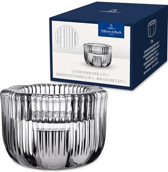 Villeroy & Boch Fleur Bleu Kerzenständer 2-in-1 Blau, Spülmaschinenfest, Glas-Kerzenhalter Für Teelichter und Stumpenkerzen/Stabkerzen, Handgefertigt, Deko Wohnung, G