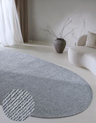 Villeroy & Boch Wollteppich Francois Oval - Natur Wohnzimmerteppich - Handgewebt & Nat&uuml;rlich - Boho Teppich Wolle f&uuml;r Wohnzimmer, Schlafzimmer, Esszimmer, Flur, K&uuml;che