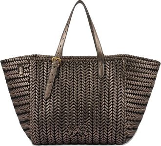 Anya Hindmarch Neeson Square herringbone-weave leather tote bag - Marron