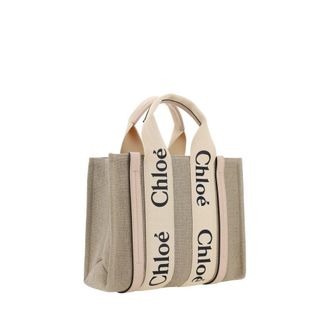 Chlo&eacute; Womens Woody Tote Beige Linen With Leather