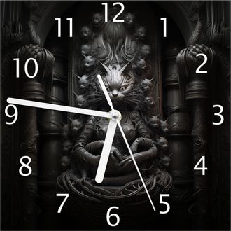 Wallario Design-Wanduhr Katzen-Göttin aus Glas, Motiv-Uhr Größe 20 x 20 cm, weiße Zeiger