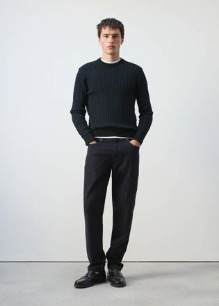Mango Pull 100 % coton maille torsad&eacute;e bleu nuit - Homme - XL - MANGO MAN