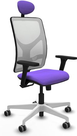 Piqueras y Crespo B&uuml;rostuhl mit 3D-Armlehnen und festem Kopfteil, ausgestattet mit Sincro 3 Positionen und Schneideschaum, mit Rollen von 65 mm, Parkett, Wei&szlig;/Lila