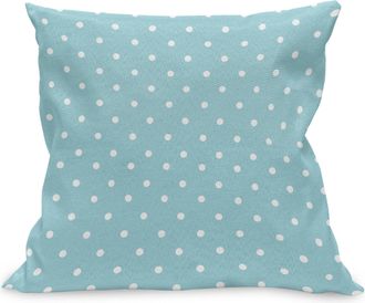 Abakuhaus Hellblau Kissenbezug, Klassischer Polka-Punkt-Weinlese-Entwurfs-stilvolles Häuschen-Land-Grafik-Druck, Kissenhülle mit Reißverschluss Beidseitiger Dru