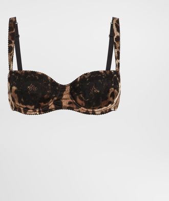 Dolce & Gabbana Balconette-bh Aus Satin Leoprint Mit Spitze - Frau Unterw&auml;sche Animalprint Baumwolle 2b