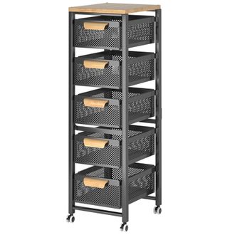 Generic Rollender Küchenwagen für Mikrowellen Material Kohlenstoffstahl mit Herausnehmbarem Netzkorb für Badezimmer Wäsche, mit Kleinanzeigen-Aufklebern(Black