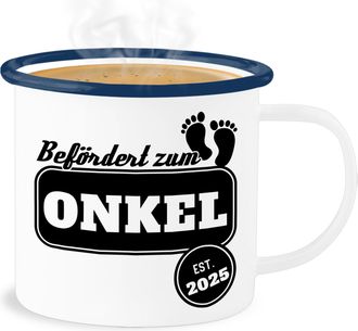 Shirtracer Emaille Becher Blechbecher - Tassen - Befördert zum Onkel est. 2025 schwarz - 300 ml - Weiß Blau - geschenk geschenke bester für den besten beste welt