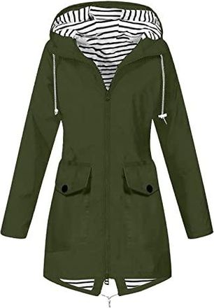 Generic Veste de pluie/de transition pour femmes, softshell, monochrome, imperméable, respirante, légère, avec doublure, rayures, à capuche, fermeture éclair,