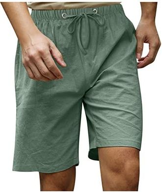 Generic Short en coton et lin pour homme - Style d&eacute;contract&eacute; - Solide - Avec poche - Tendance - L&eacute;ger, Vert, XXL