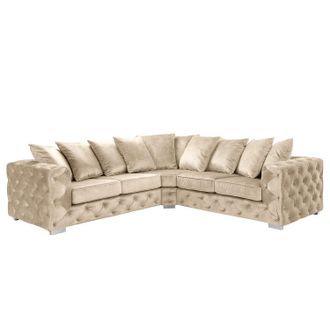 Red Living home24 Ecksofa Grotta Beige Samt Tomi 253 x 90 x 253cm Gleichschenklig ohne Schlaffunktion Glamour